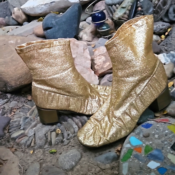 Vintage | Shoes | Vintage Gold Lame Metallic Ankle Gogo Booties | Poshmark